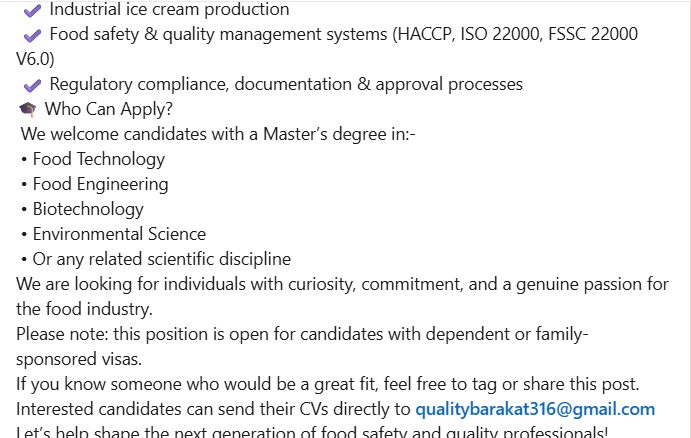 Food Quality Control Internship - FoodTechSafety