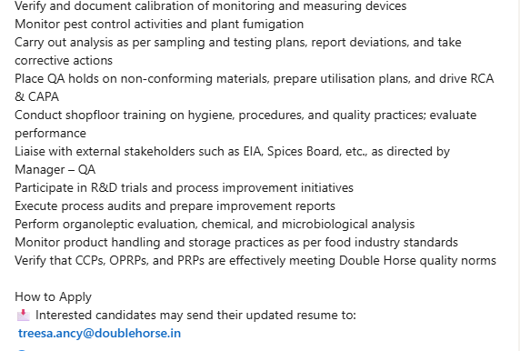 Associate – Food Quality Assurance - FoodTechSafety